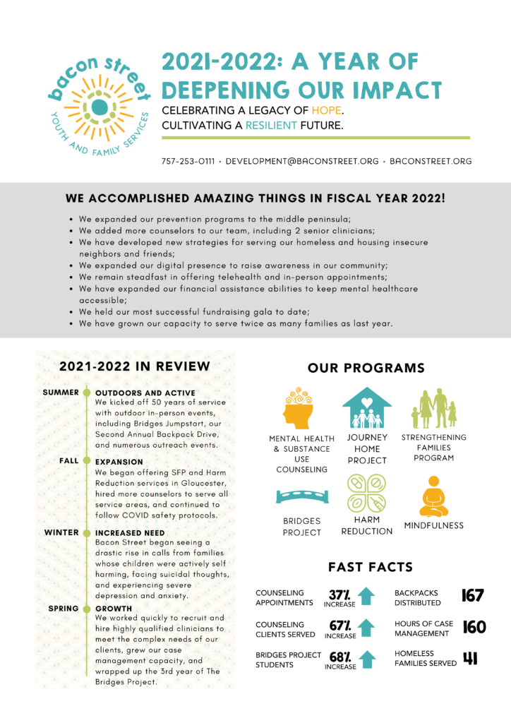 2021-2022 Mission Impact Report - Bacon Street Youth and Family Services